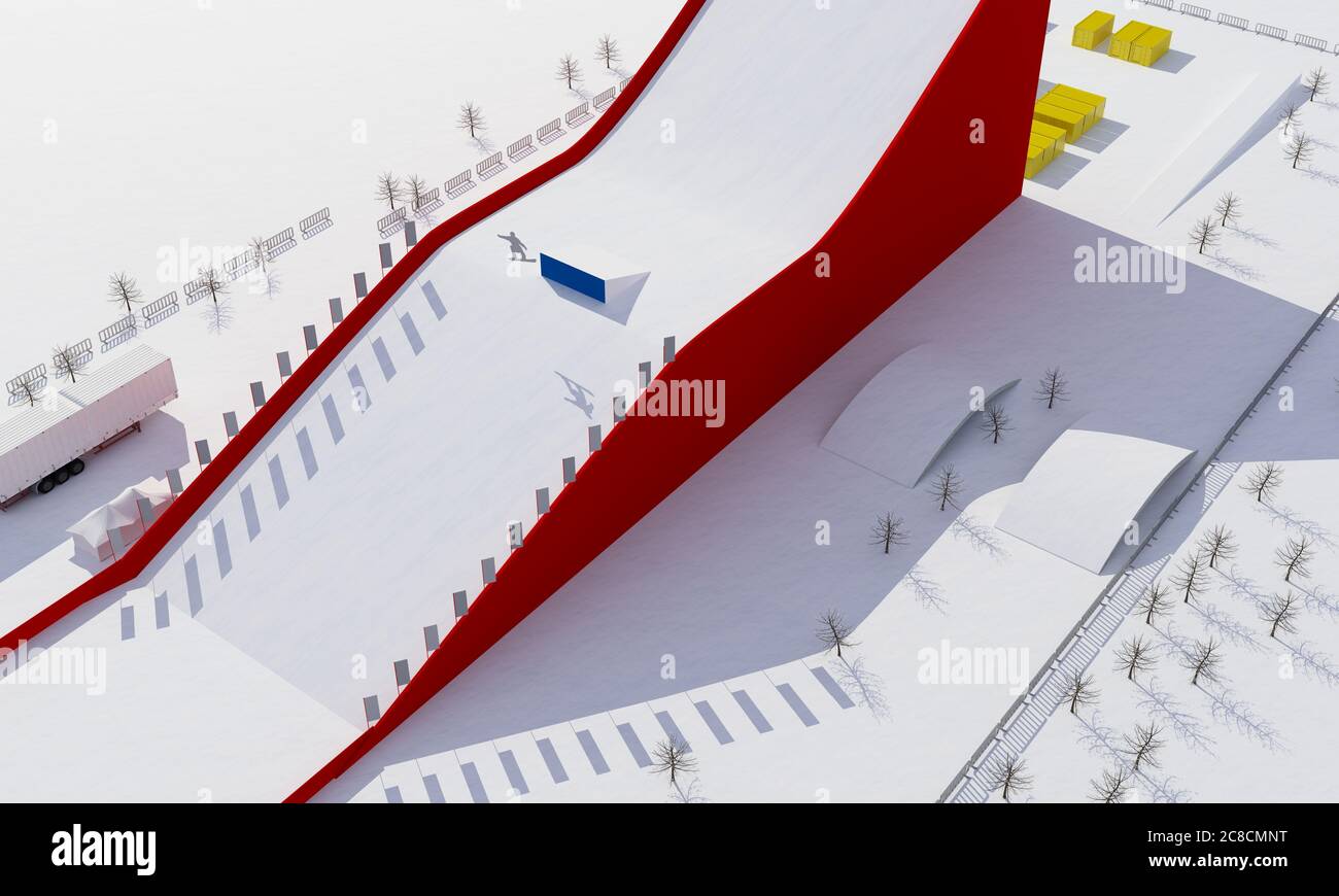 3d illustration of a Snowboard and freestyle Ramp Stock Photo - Alamy