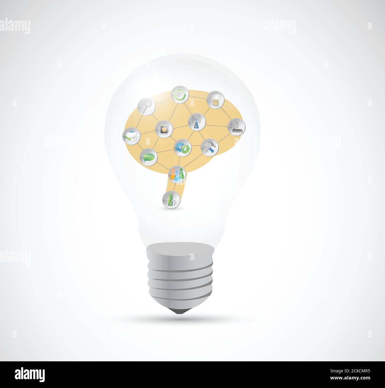 Light bulb and brain inside illustration design over a white background ...