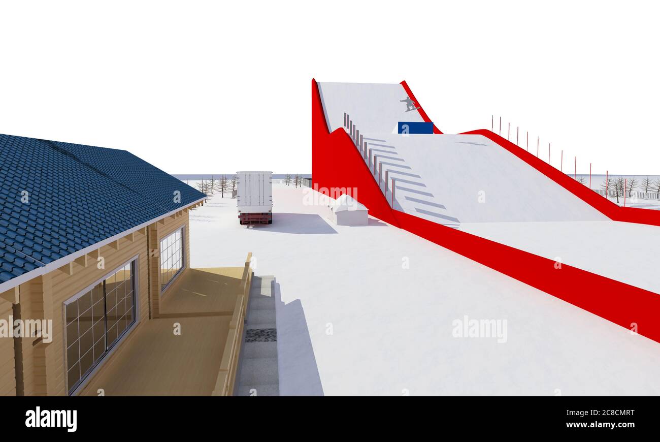 3d illustration of a Snowboard and freestyle Ramp Stock Photo - Alamy