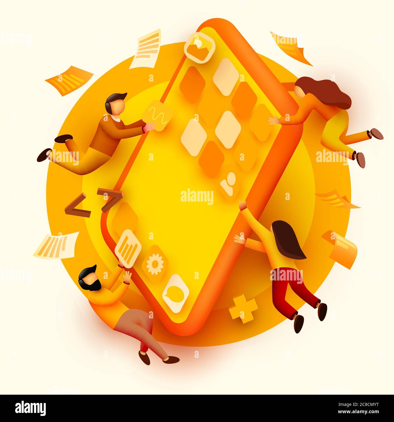Modern banner template with tiny people and giant smartphone. mobile ...