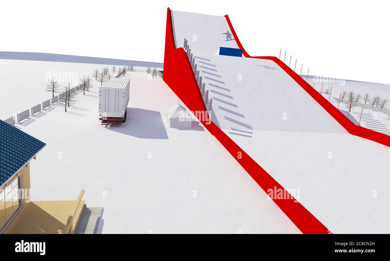 3d illustration of a Snowboard and freestyle Ramp Stock Photo - Alamy