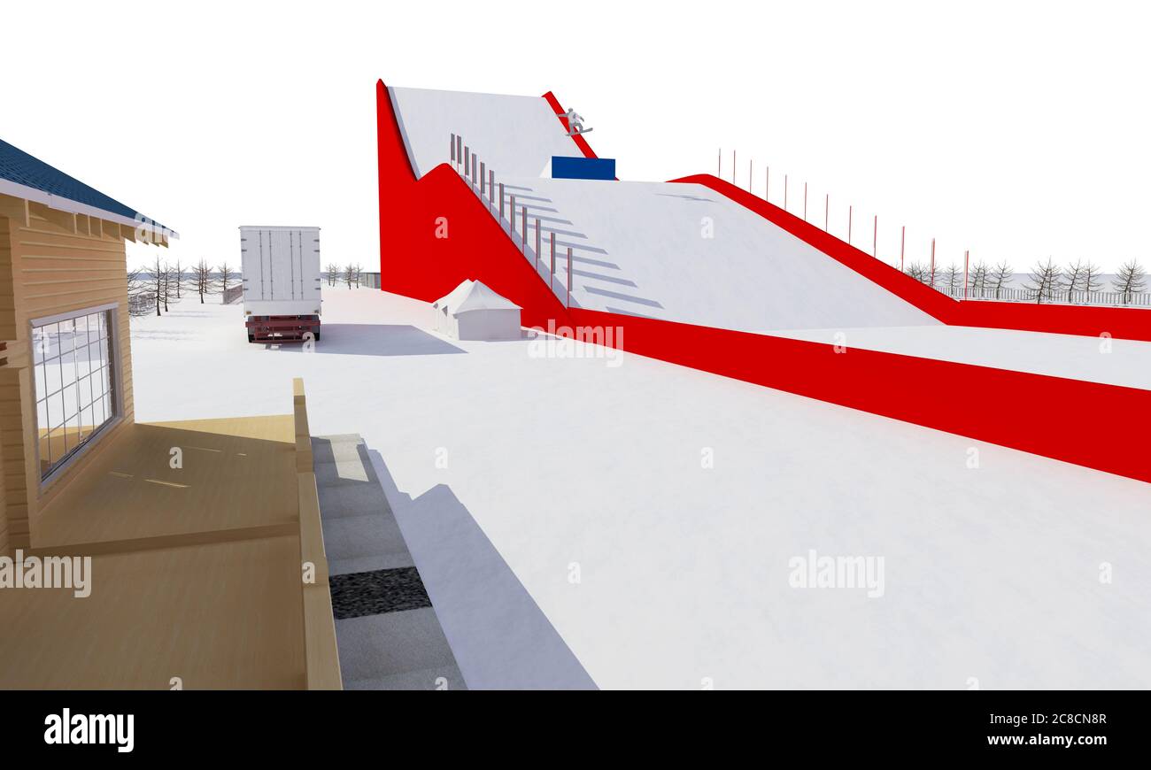 3d illustration of a Snowboard and freestyle Ramp Stock Photo - Alamy