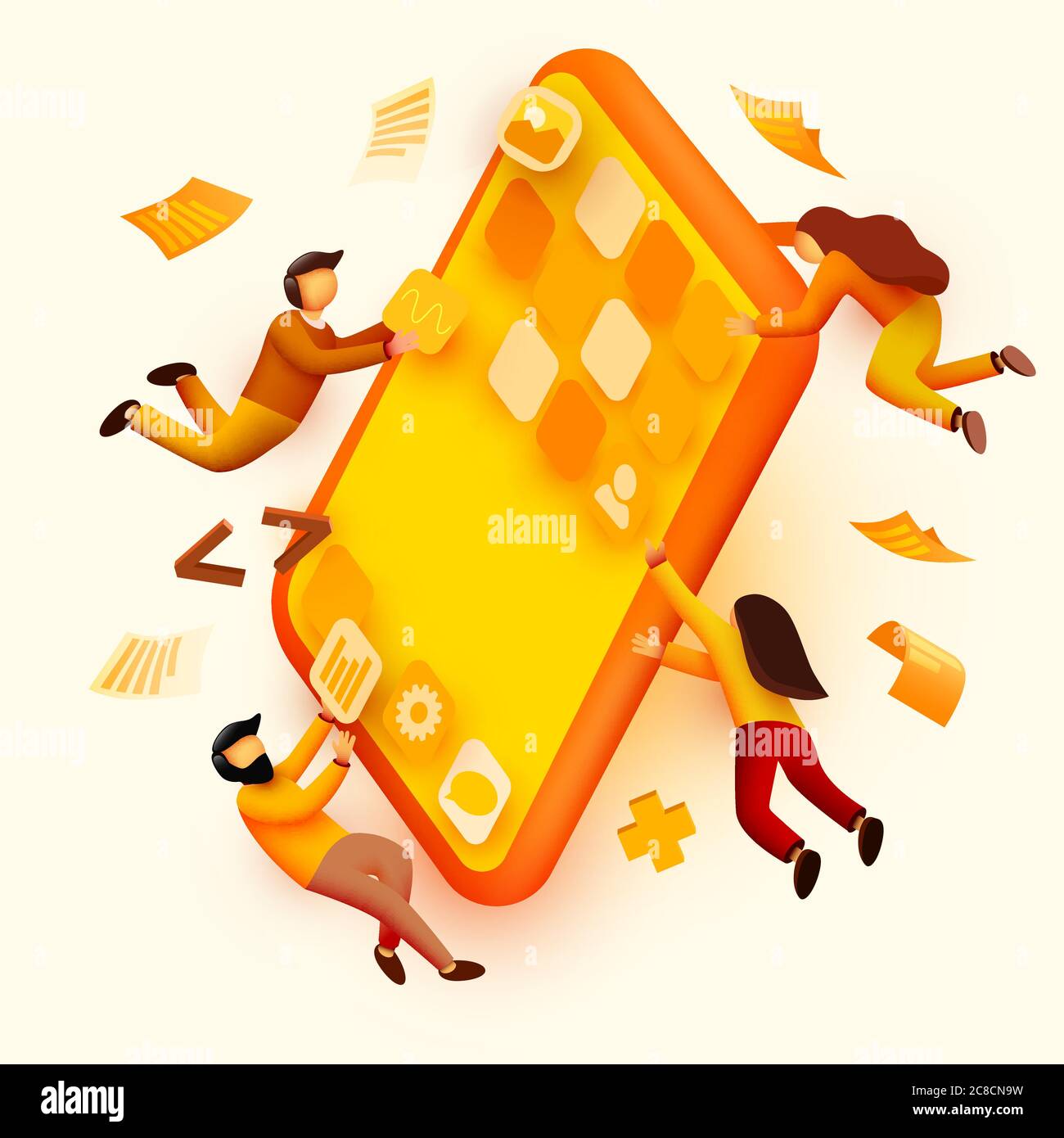 Modern banner template with tiny people and giant smartphone. mobile ...