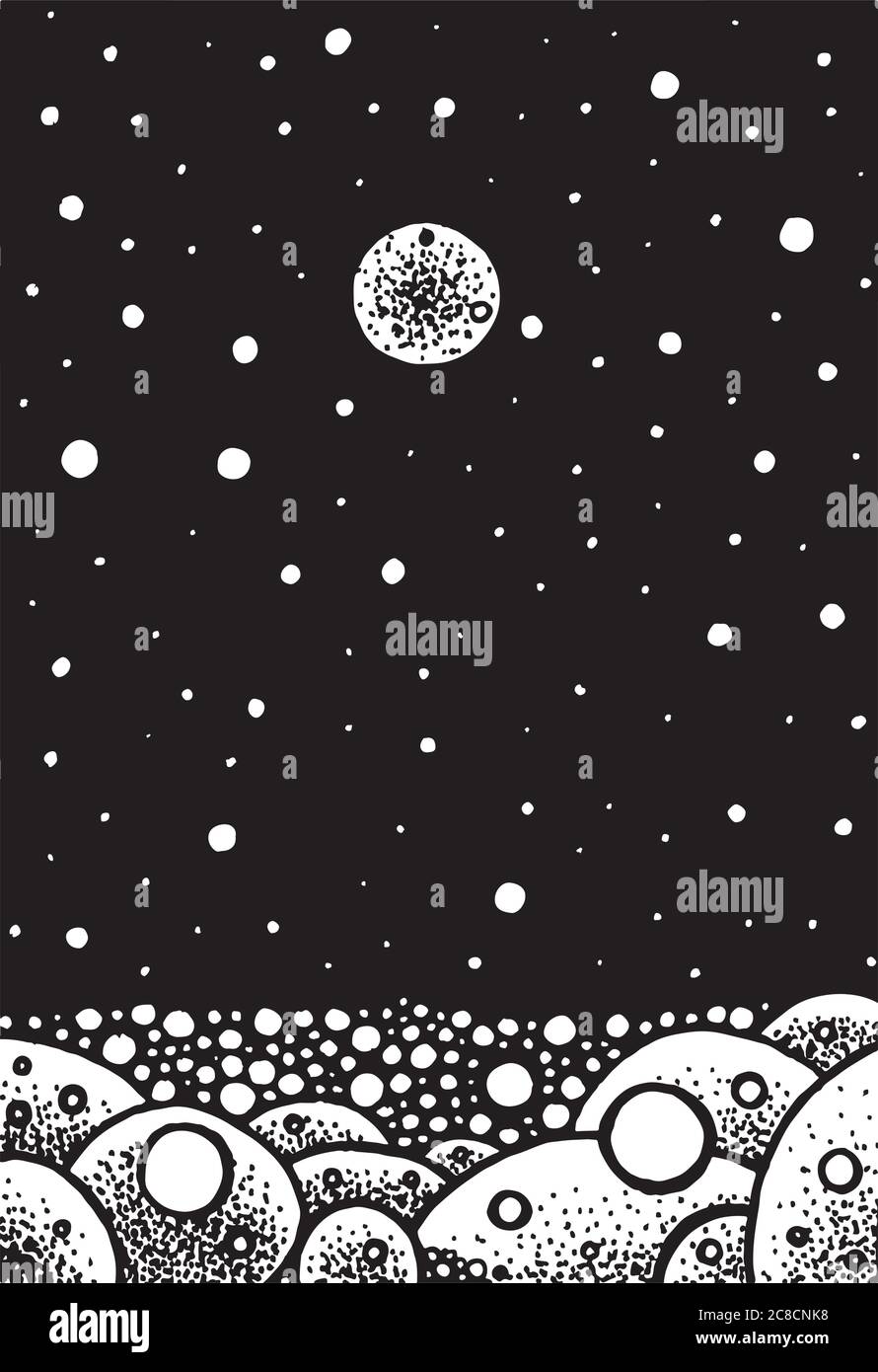 Snow winter landscape - ink graphic artwork. Vector illustration Stock ...