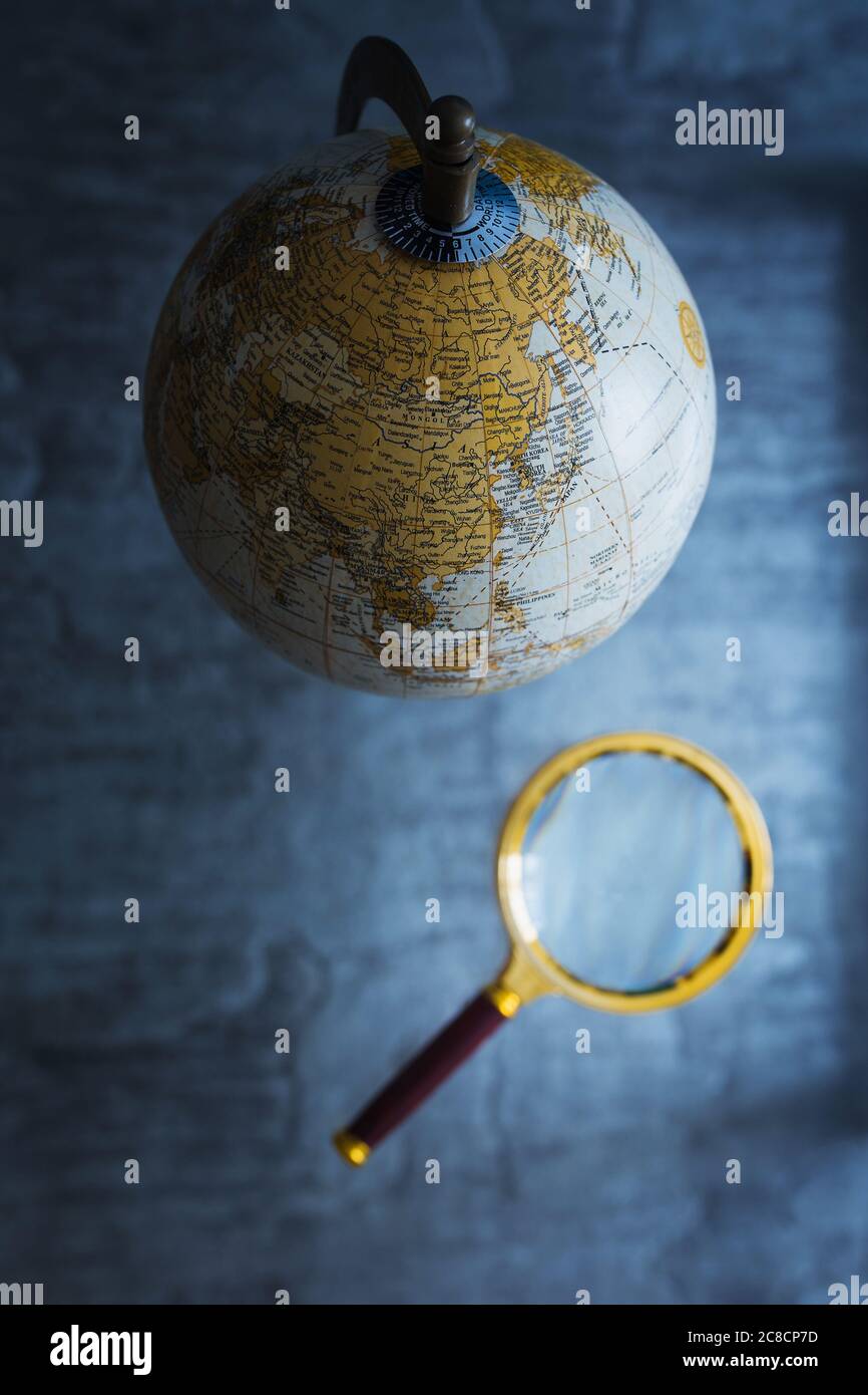 Geographic globe with a map of the planet earth for navigation and ...