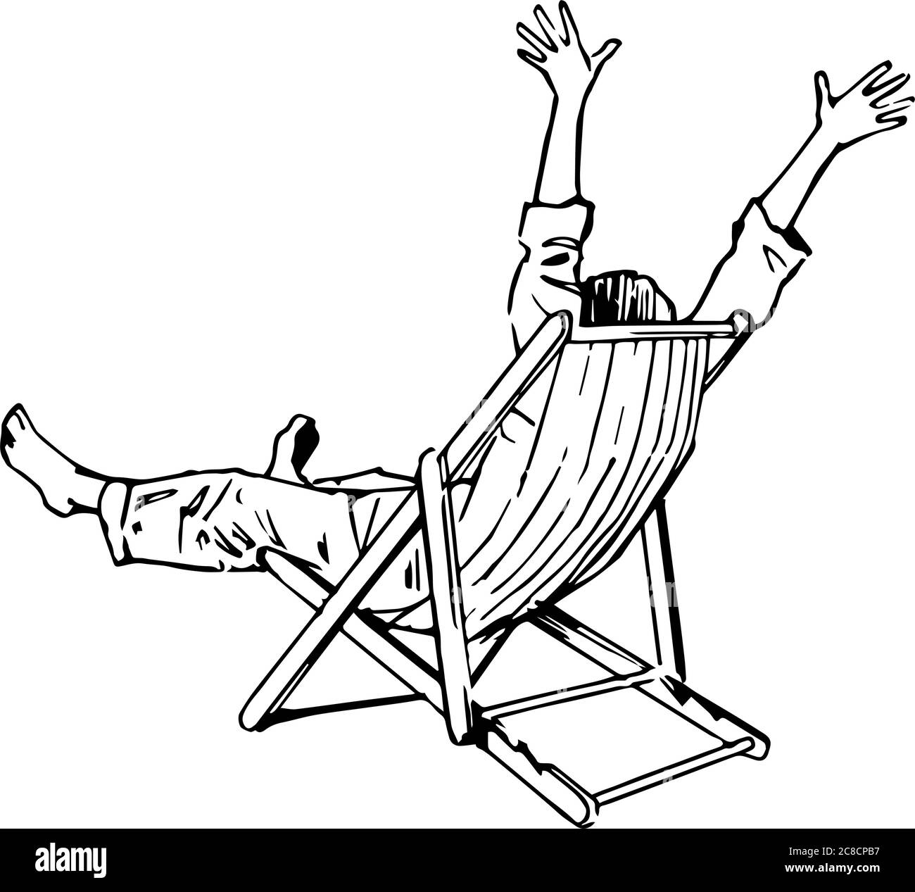 Man sitting in a deck chair, vector sketch drawing Stock Vector Image ...