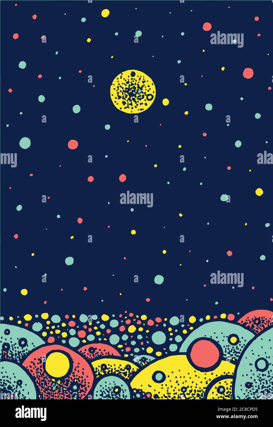 Snow winter landscape - graphic artwork. Colorful psychedelic an Stock ...