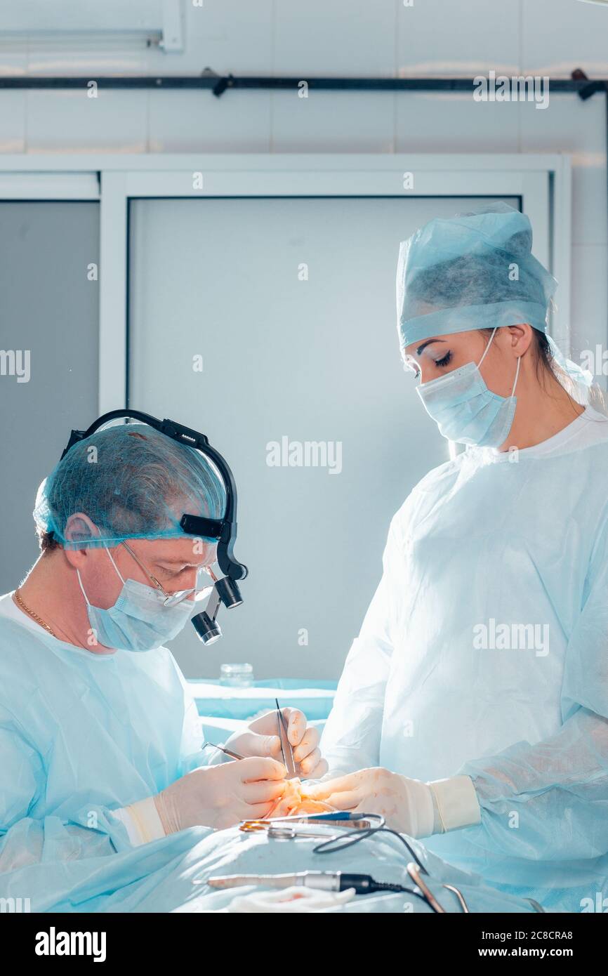 Surgery team doing plastic surgery on nose in a surgical room Stock ...