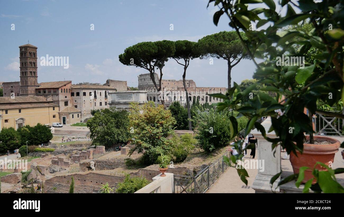 Shot from inside roman forum with coliseum in background Stock Photo ...