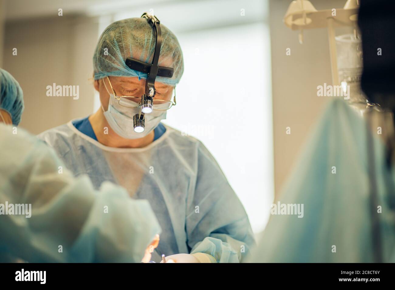 Stitching the patient's skin, the self-extracting threads, after ...