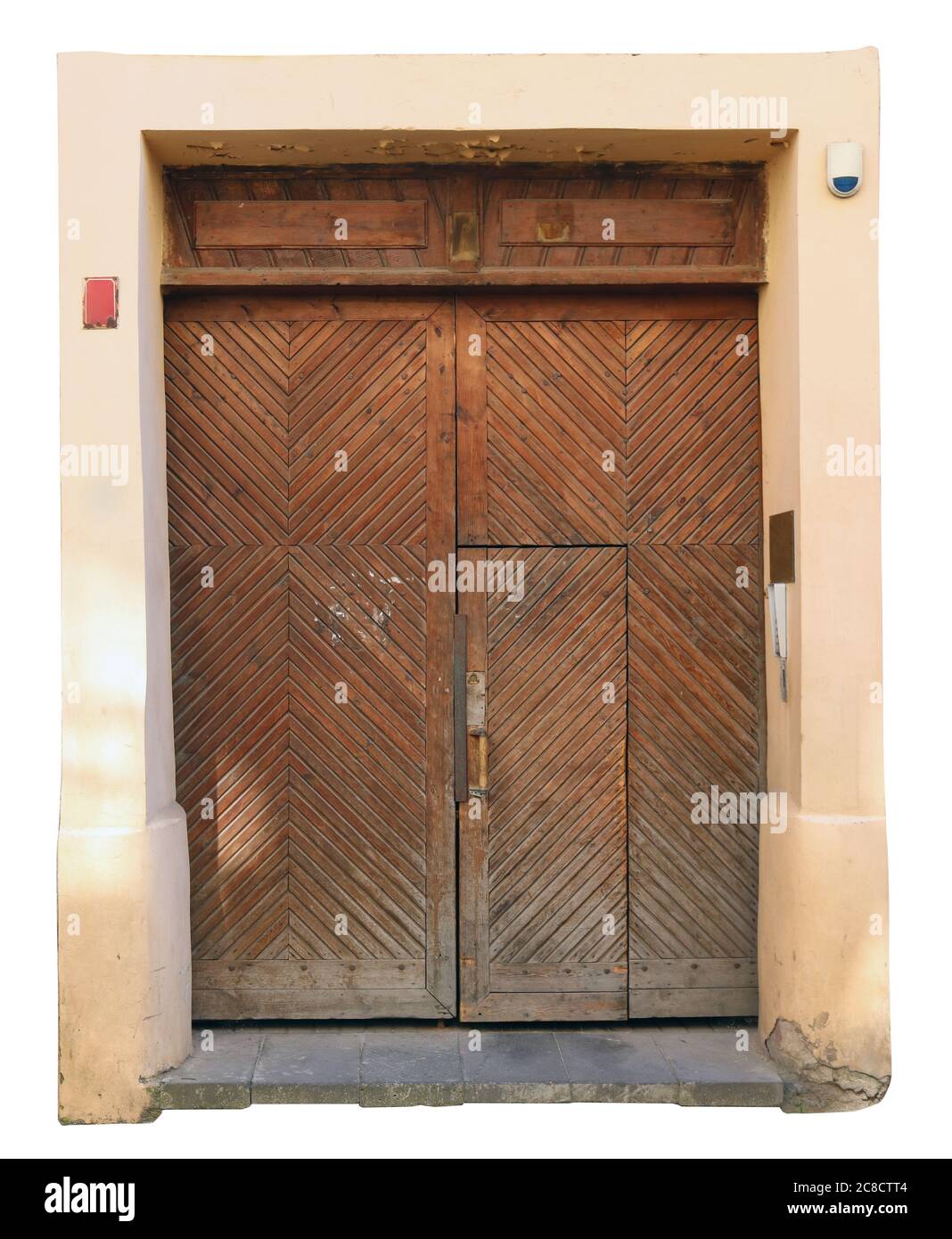 The central front wooden door to the old public medieval church ...