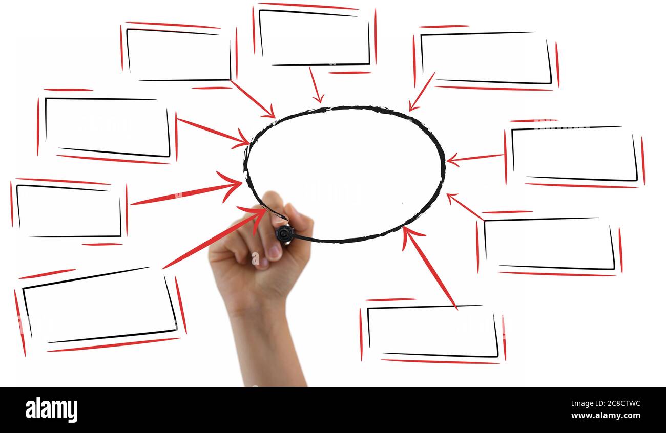 Hand writing empty diagram on white background. Flow chart Stock Photo ...