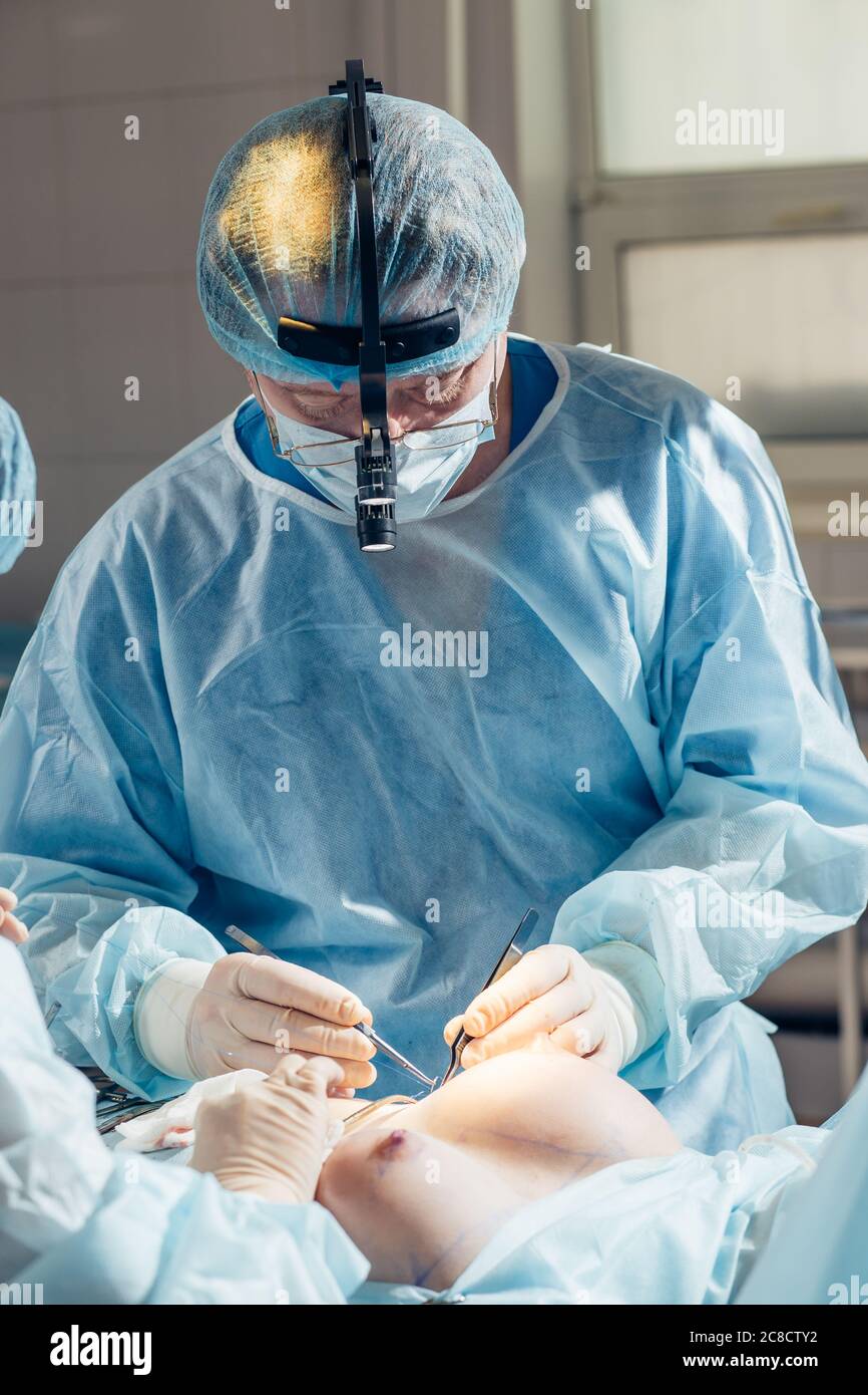 Stitching the patient's skin, the self-extracting threads, after ...