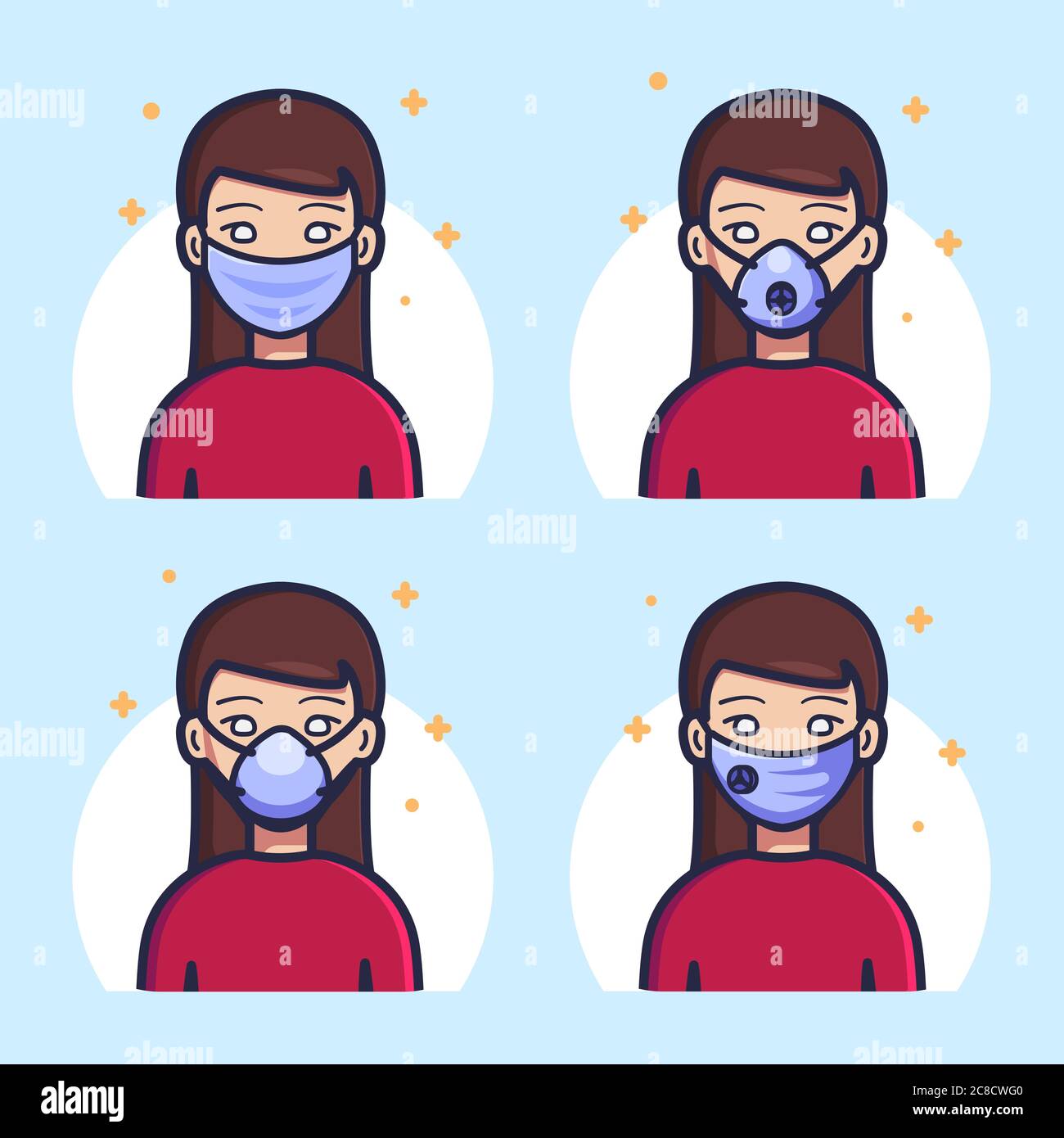 Vector Woman In Different Types Of Face Masks. Flat Cartoon Style ...