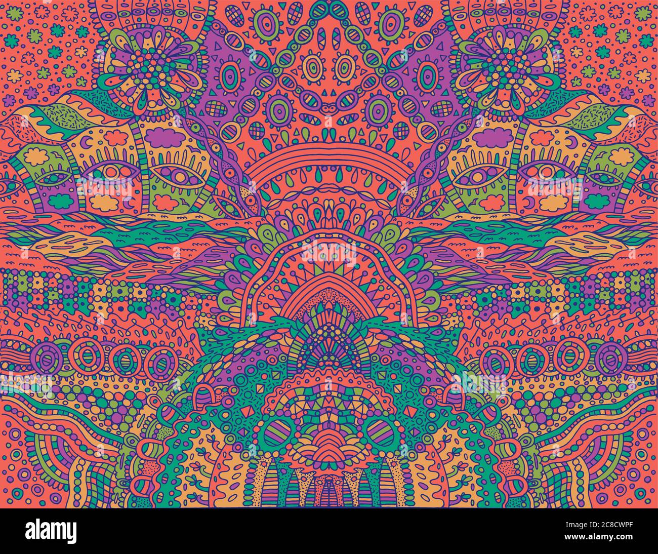 Psychedelic tribal acid color symmetrical background. Colorful ...
