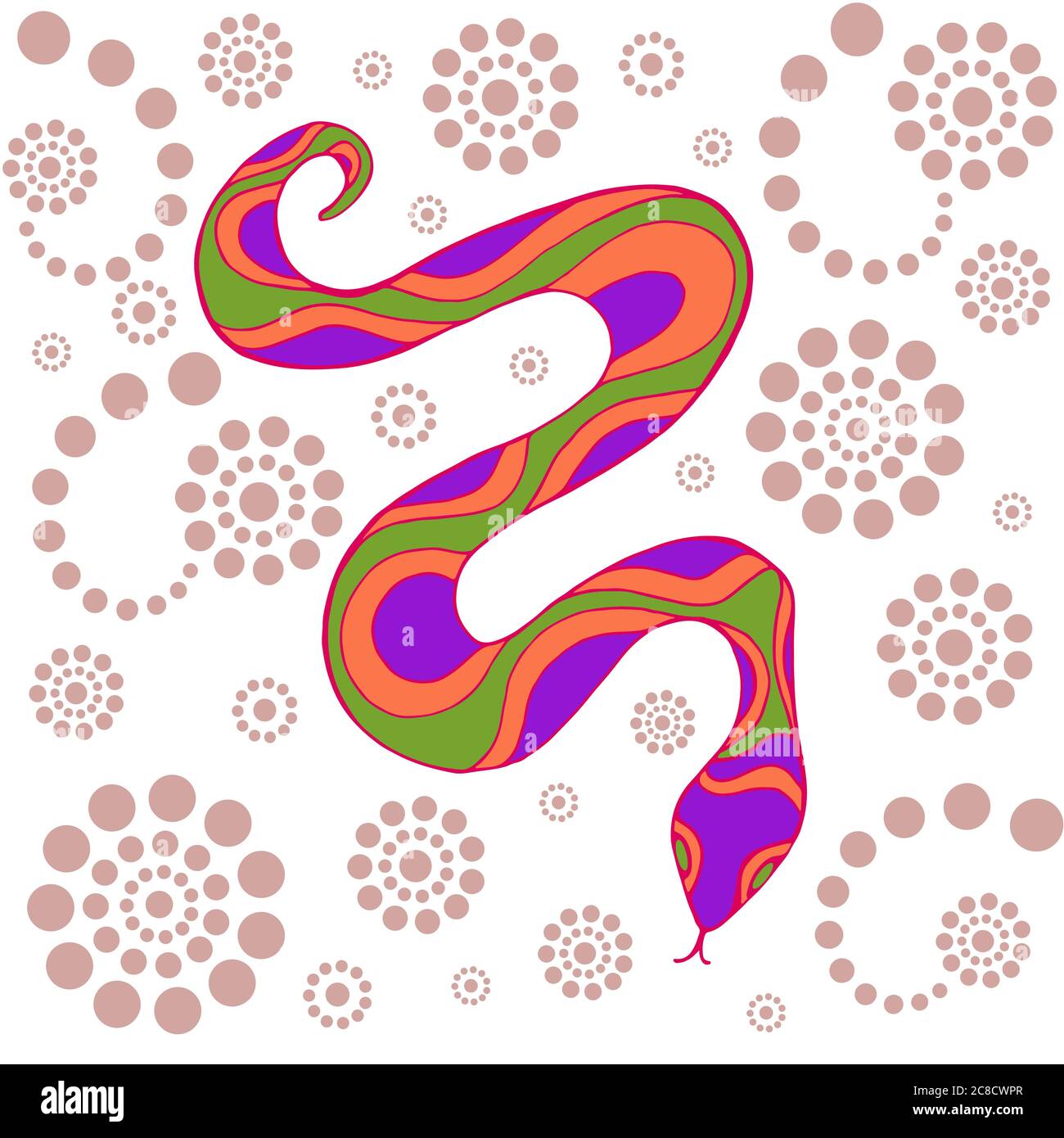 Bright colorful snake, isolated on white background with patterns ...