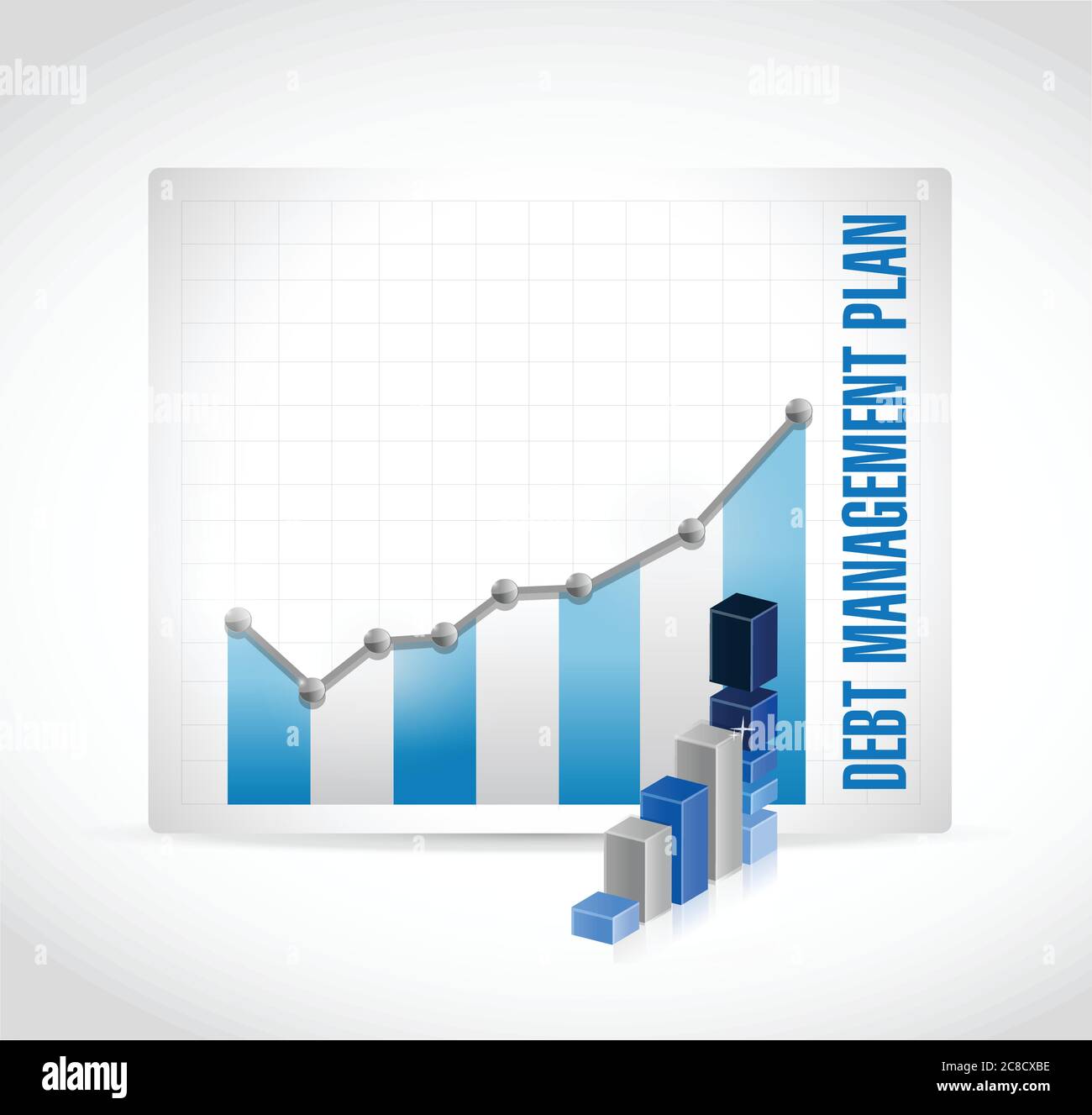 Debt management plan business graph illustration design over a white ...