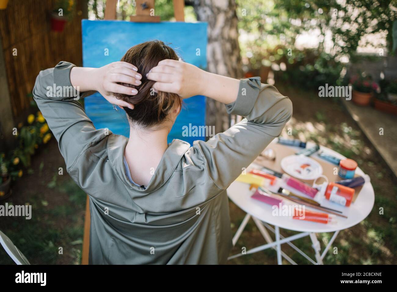 Woman hair bun back view oil painting hi-res stock photography and ...