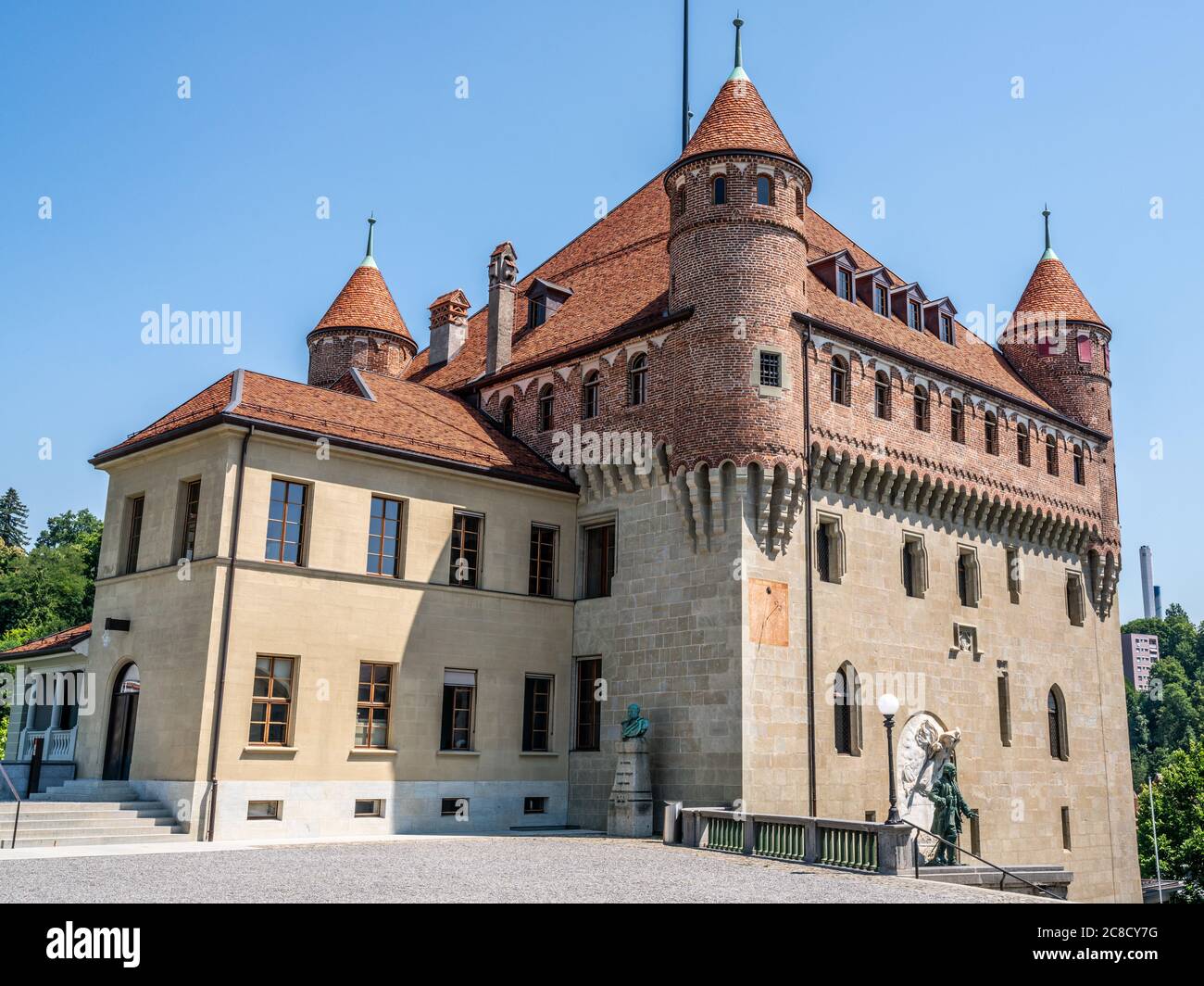 Exterior view of the Saint-Maire castle a Swiss heritage site in ...