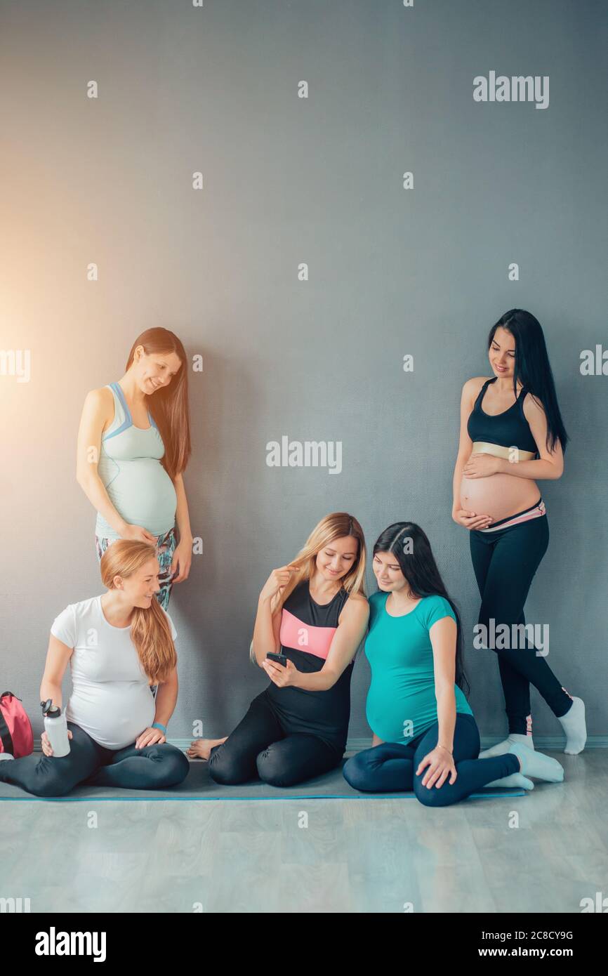 Maternity concept. Portrait of group happy pregnant women Stock Photo ...