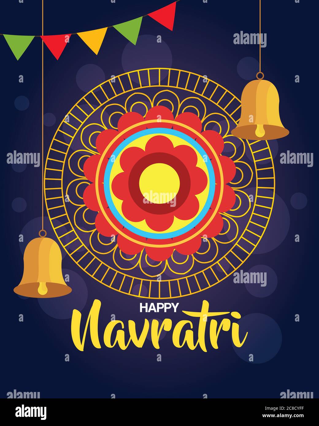 happy navratri celebration poster with gold circular frame and ...