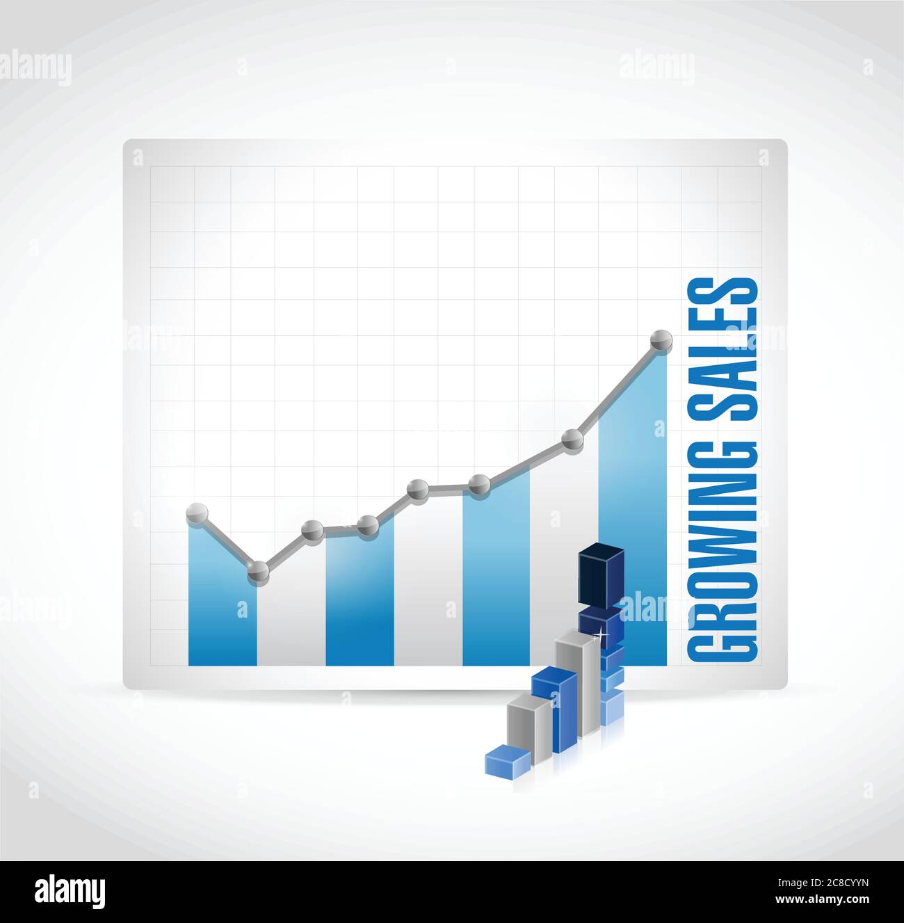 Growing sales business graph illustration design over a white ...