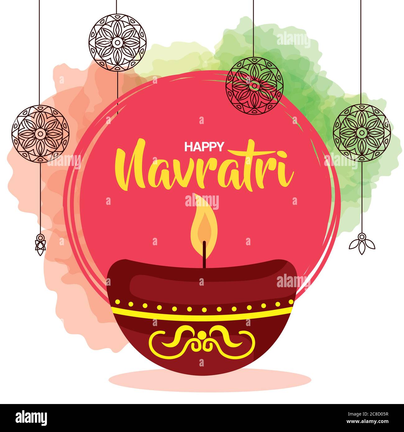 happy navratri celebration poster with candle in ceramic pot Stock ...