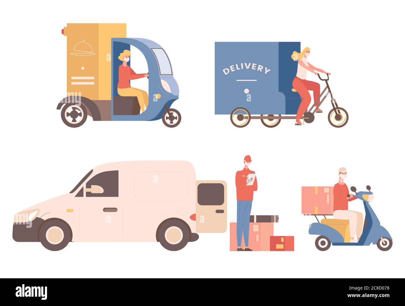 Express non contact delivery vector flat illustration. People in ...