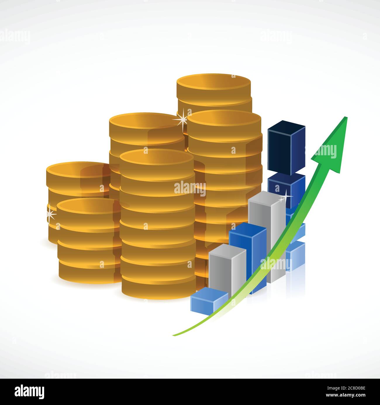 Coins and business graph illustration design over a white background ...
