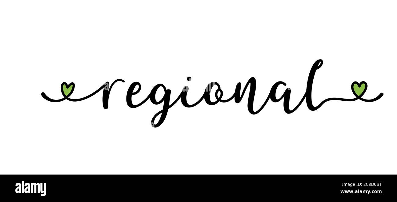 Hand sketched REGIONAL word in German as banner. Translated LOCAL ...