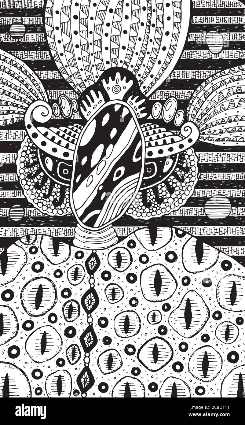 Extraterrestrial creature - surreal fantastic ink drawing. Hand drawn ...