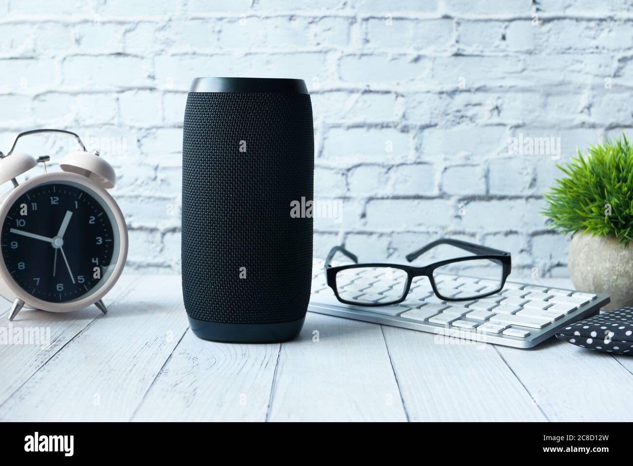 smart speaker and keyboard with copy space on white background Stock ...