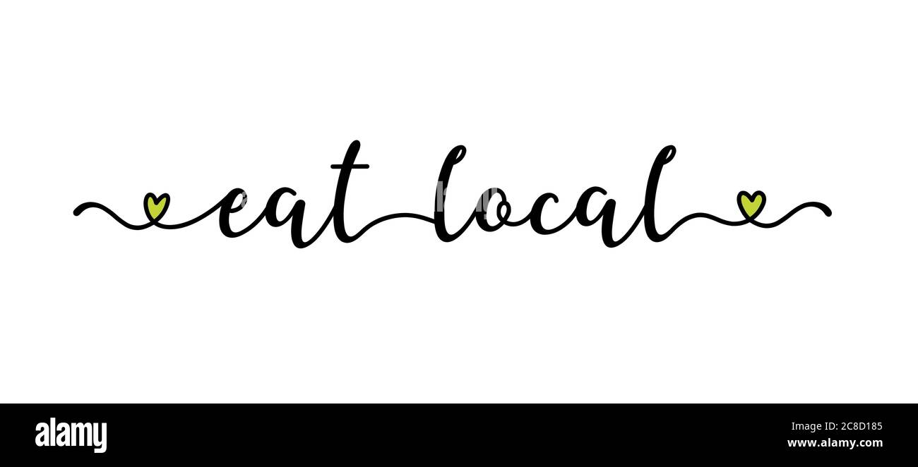 Hand sketched EAT LOCAL quote as banner. Lettering for poster, label ...