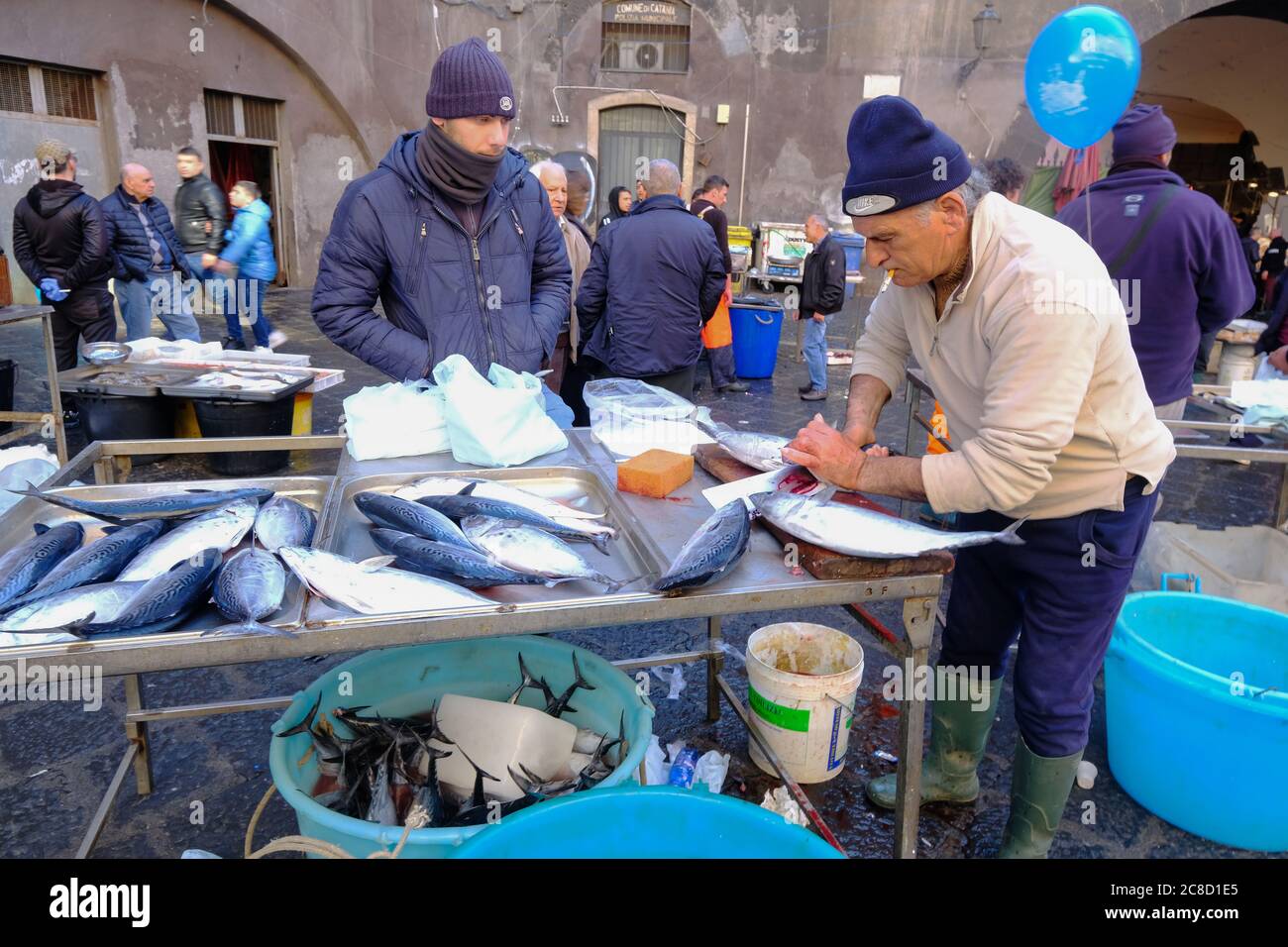 A Piscaria,the historical fish market in the center of Catania, Italy ...