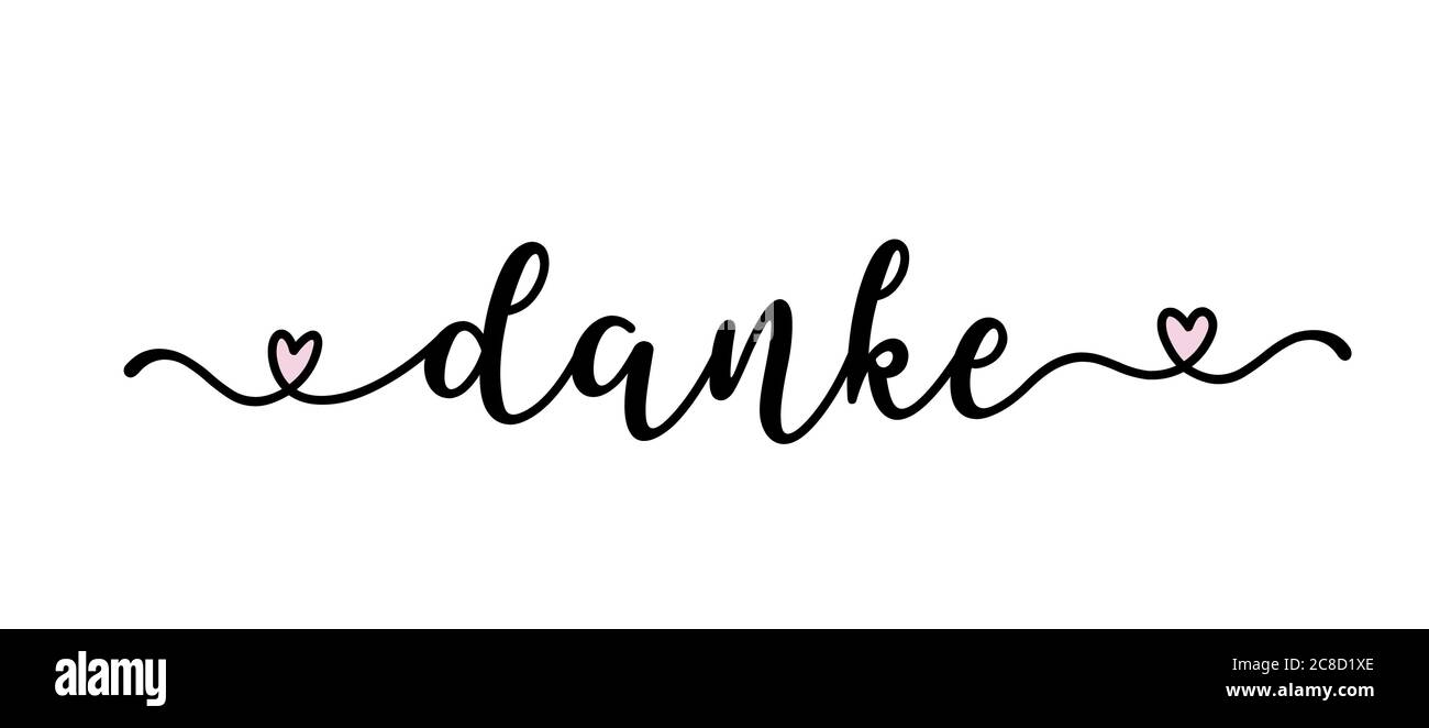 Hand sketched DANKE quote in German as ad, web banner. Translated Thank ...