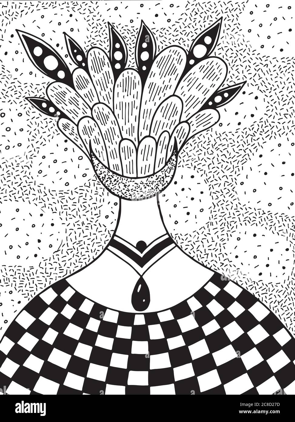 Hand drawn ink illustration with the alien surreal girl. Abstract ...