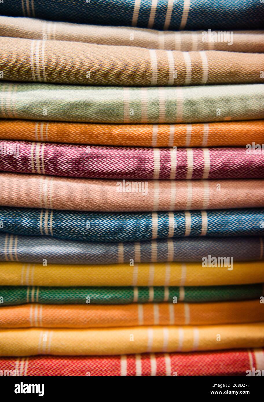 stack of colorful fabrics Stock Photo - Alamy