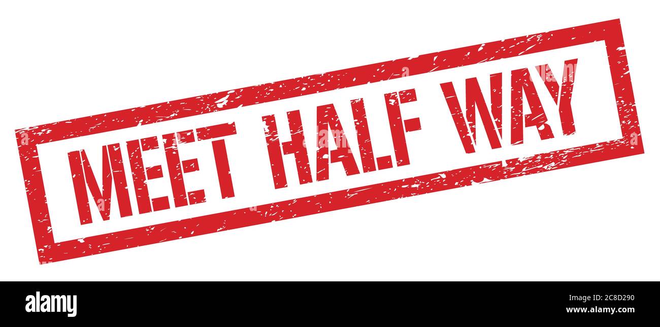MEET HALF WAY red grungy rectangle stamp sign Stock Photo - Alamy
