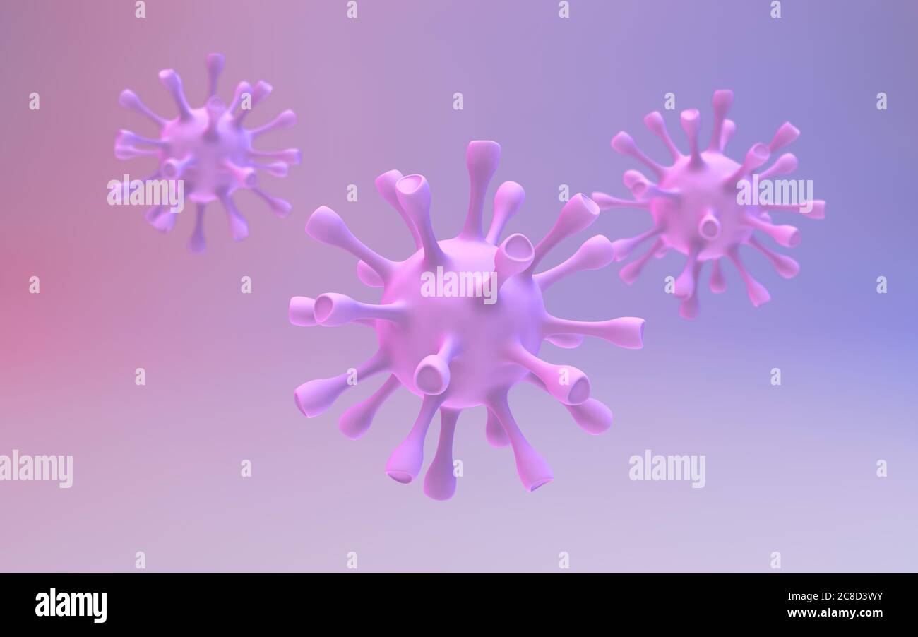 Pink viruses on a blue and pink background. 3D illustration Stock Photo ...