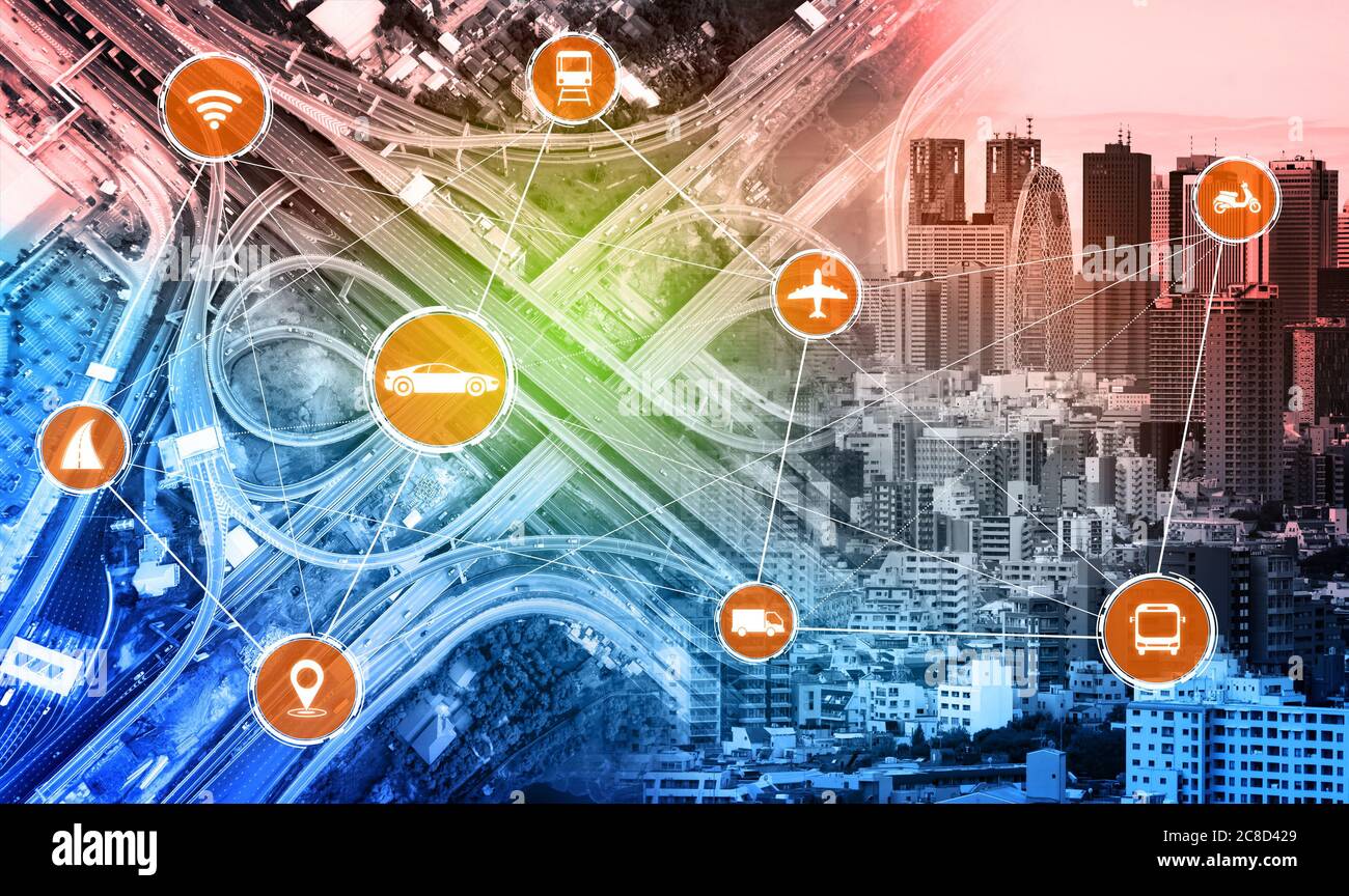 Smart transport technology concept for future car traffic on road Stock ...