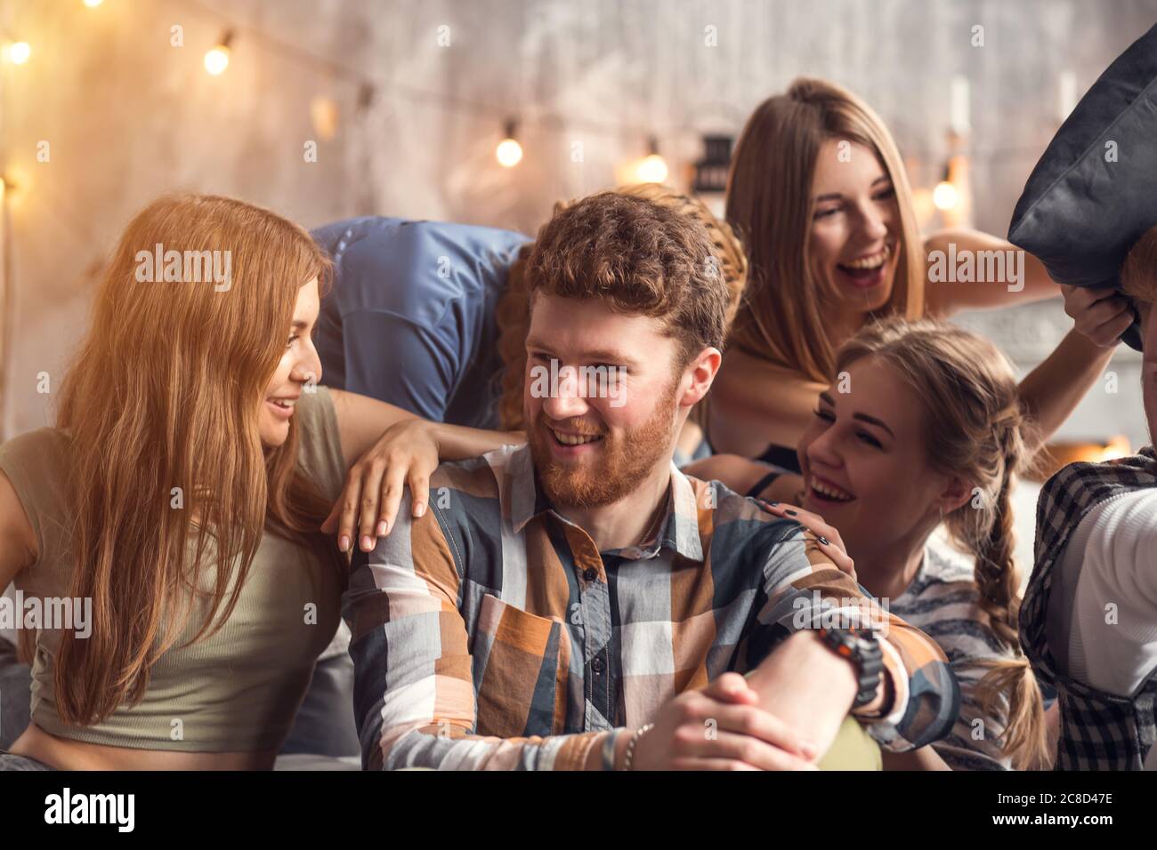 Group friends chilling talking holiday hi-res stock photography and ...