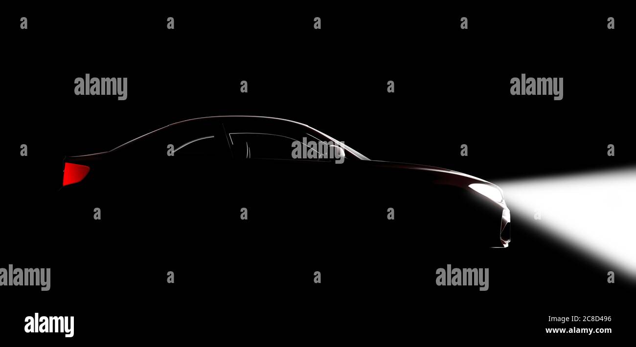 A car in a black studio with lights: 3D illustration Stock Photo - Alamy