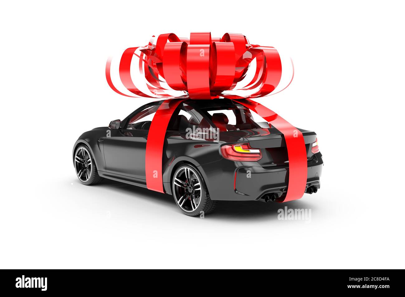 Back of a generic and brandless black modern sport car with ribbon: 3D ...
