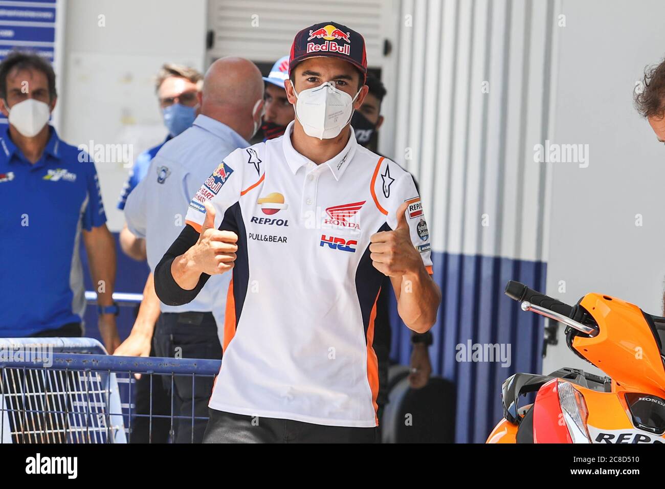 Jerez, Spain. 23rd July, 2020. Marc Márquez receives the medical OK to ...