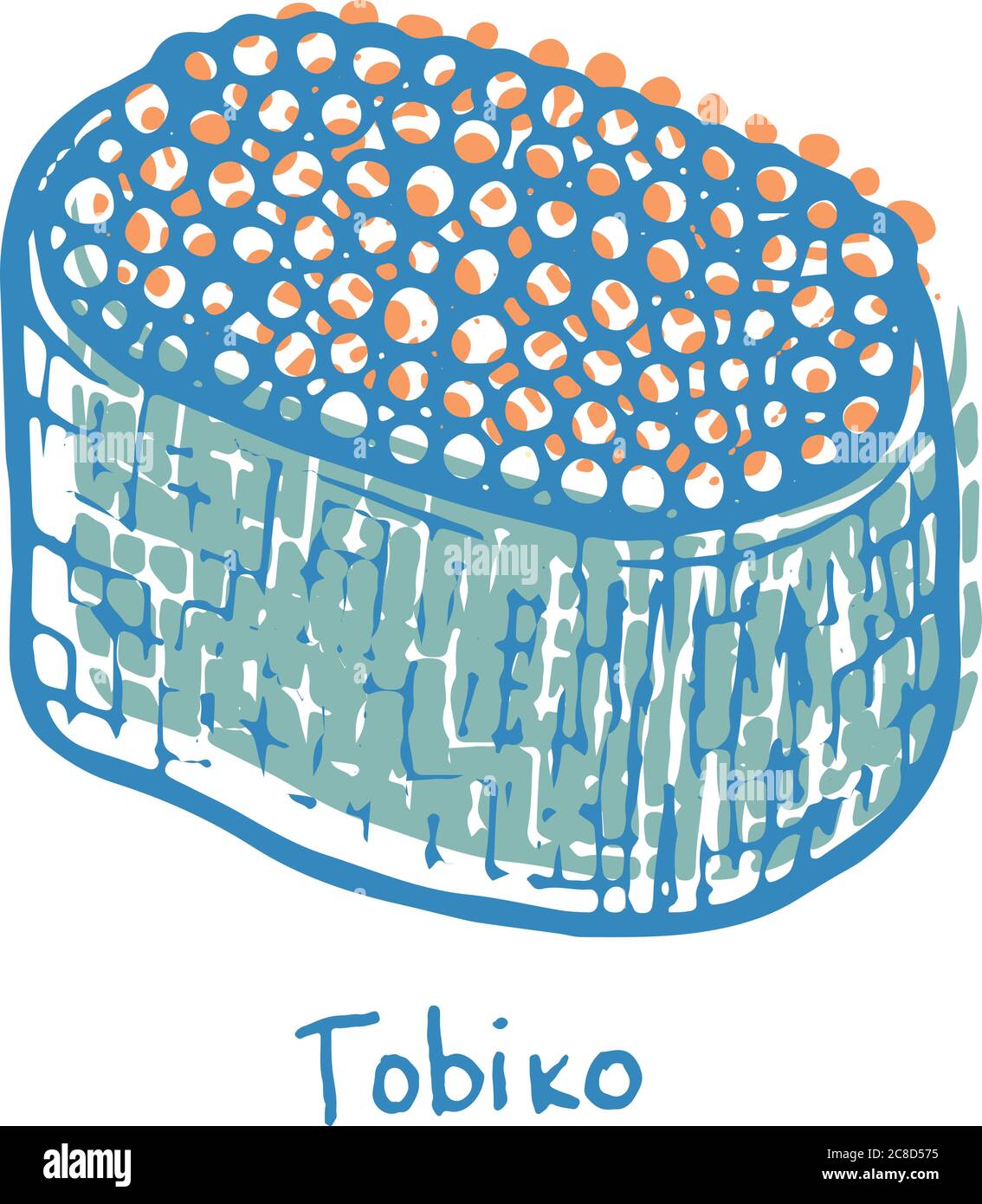 Sushi Tobiko. Sketch color illustration. Sushi with tobiko roe and rice ...