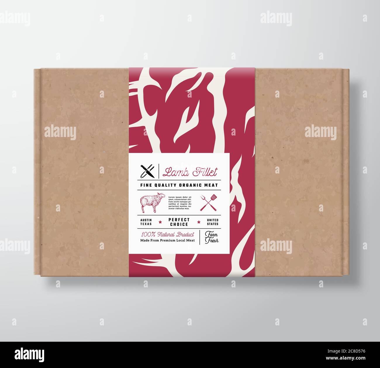 Premium Quality Lamb Fillet Craft Cardboard Box. Abstract Vector Meat ...