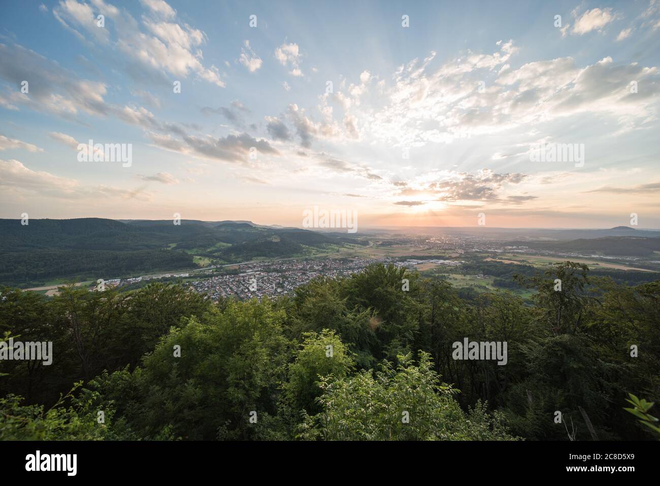 landscape in germany on the swabian alb on the lookout point Hohenstein ...