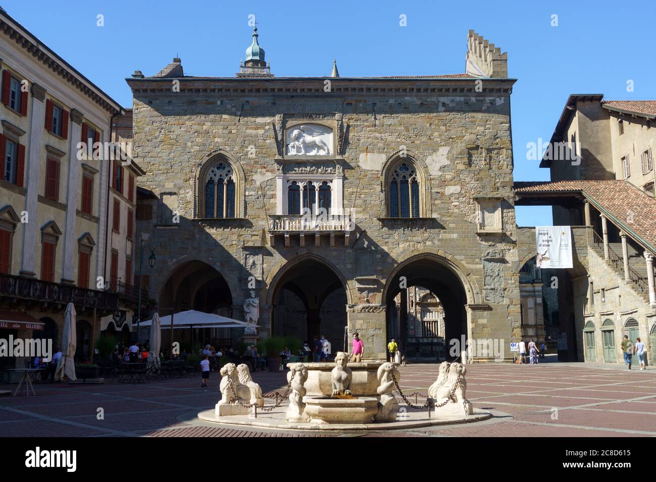 Bergamo, Lombardy, Italy: historic buildings in the main square of the ...