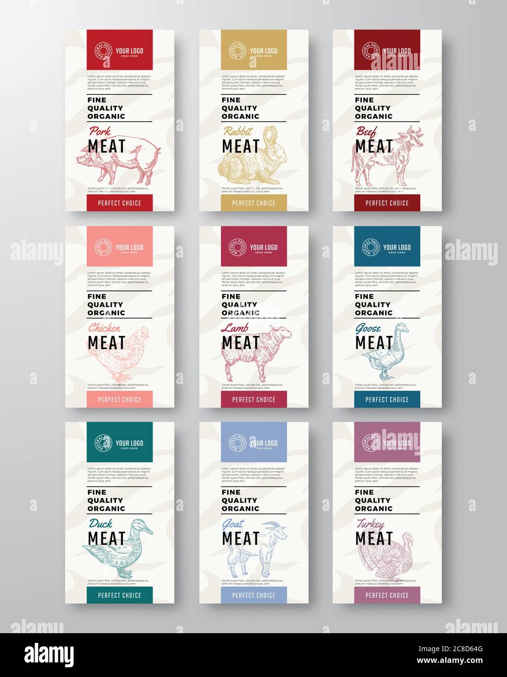 Fine Quality Organic Meat and Poultry Vertical Labels Set. Abstract ...