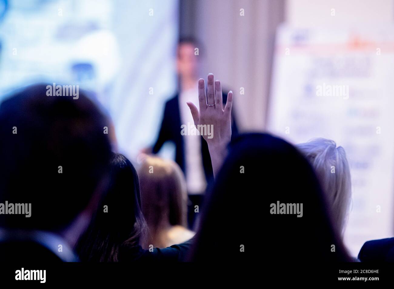 Hand raised for a Question at a Business and Academic Conference Event ...